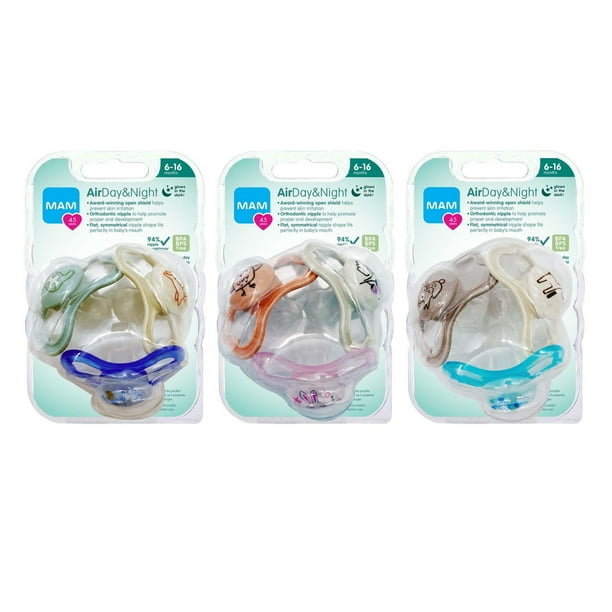 MAM Air Day & Night Pacifier 3 Pack, Assorted Colours, MAM Air Pacifier ...