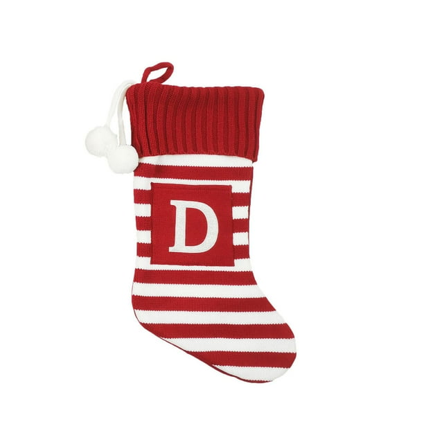 Holiday Time 19 inches Knit Monogram Stocking with letter "D", Red ...