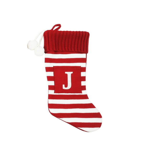 Holiday Time 19 inches Knit Monogram Stocking with letter "J", Red ...