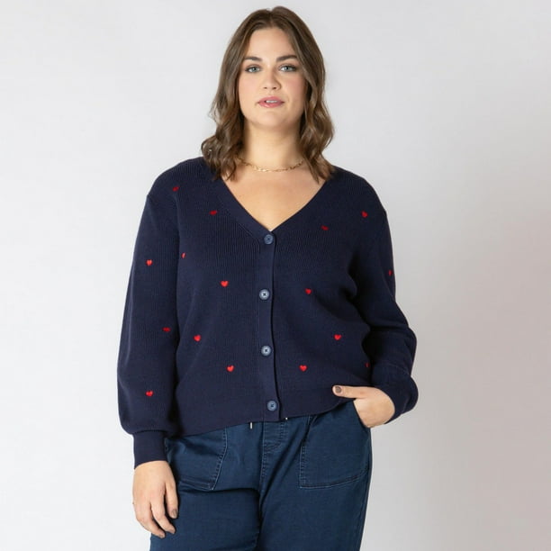 Devoted Women's Plus Size long sleeve knit cardigan with button-up ...