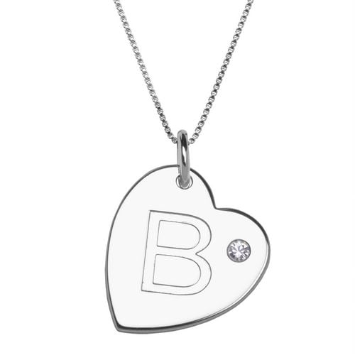 PAJ Sterling Silver Initial "b" Heart Pendant with Rhinestone Accent ...