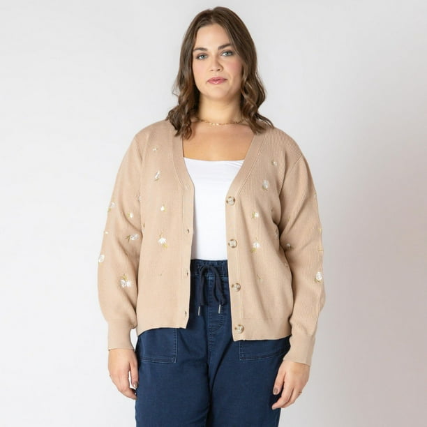 Devoted Women's Plus Size long sleeve knit cardigan with button-up ...