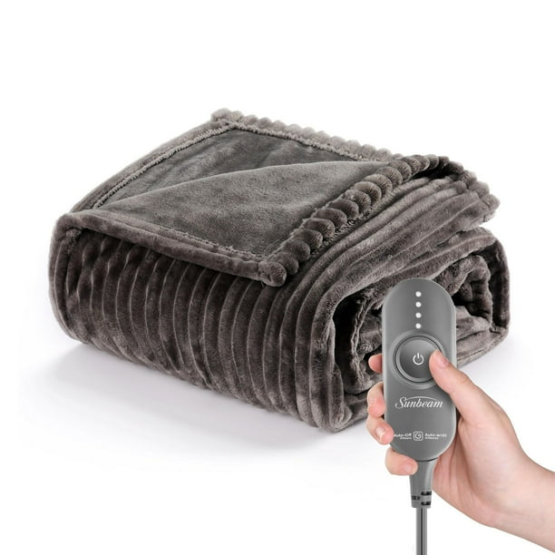 Sunbeam Textured Velvet Electric Heated Throw, 50" x 60", 4 Heat ...