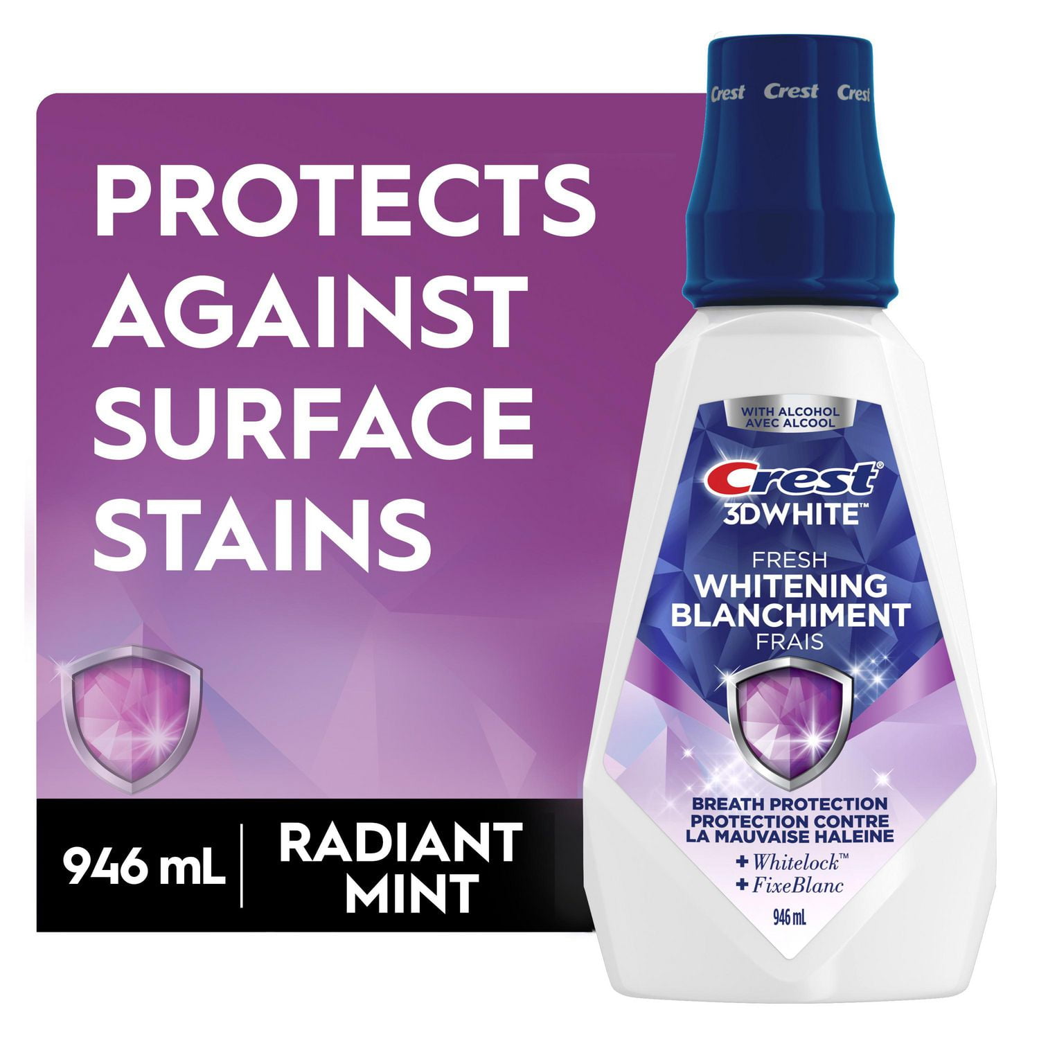 Crest 3D White Fresh Whitening Mouthwash/Mouth Rinse, Prevents Surface ...