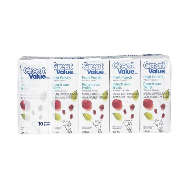Great Value Fruit Punch Drink, 10X200ML, Great Value Fruit Punch Drink ...