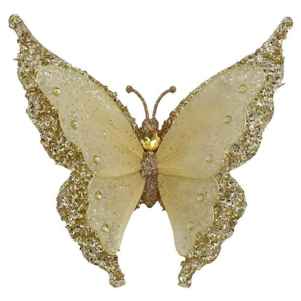 Holiday Time Gold Chunky Sequin Butterfly Jumbo Clip On Ornament ...