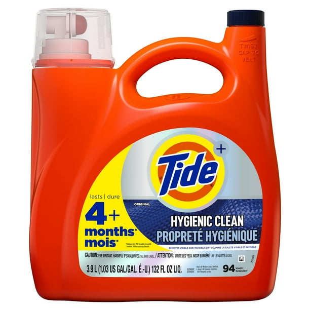 Tide Hygienic Clean Heavy 10x Duty Liquid Laundry Detergent, Original Scent, HE Compatible, 3.9L ...