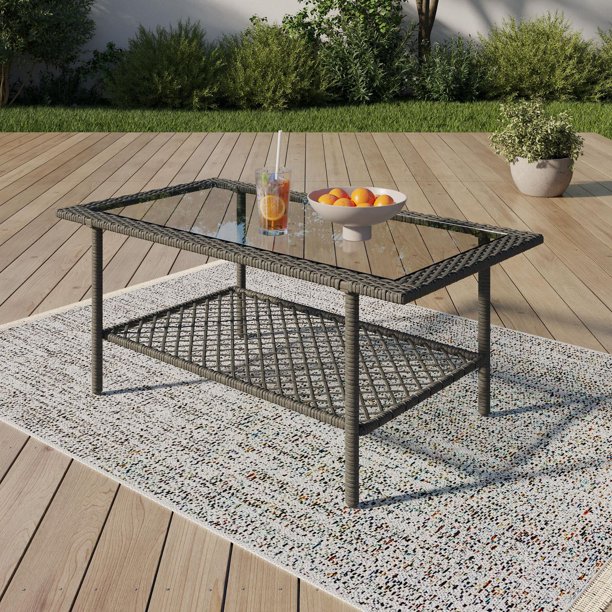 Mainstays Pebbleton Patio Wicker Table - Grey - Walmart.ca
