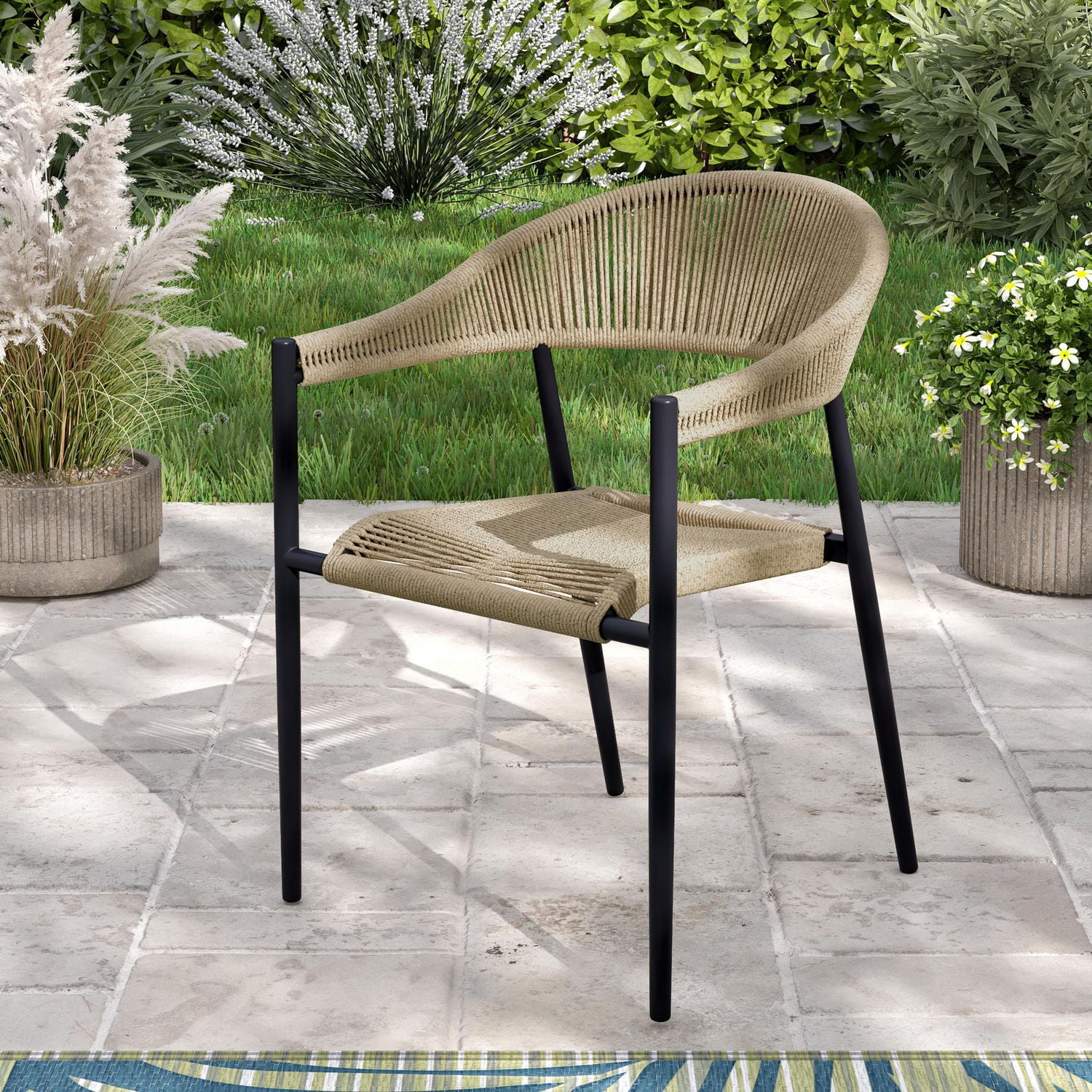 Mainstays Patio Curved Back Wicker Stacking Chair - Yellow, Handwoven ...