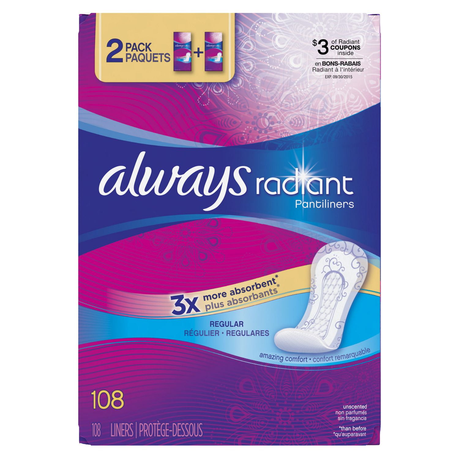Always Radiant Pantiliners, Unscented | Walmart Canada
