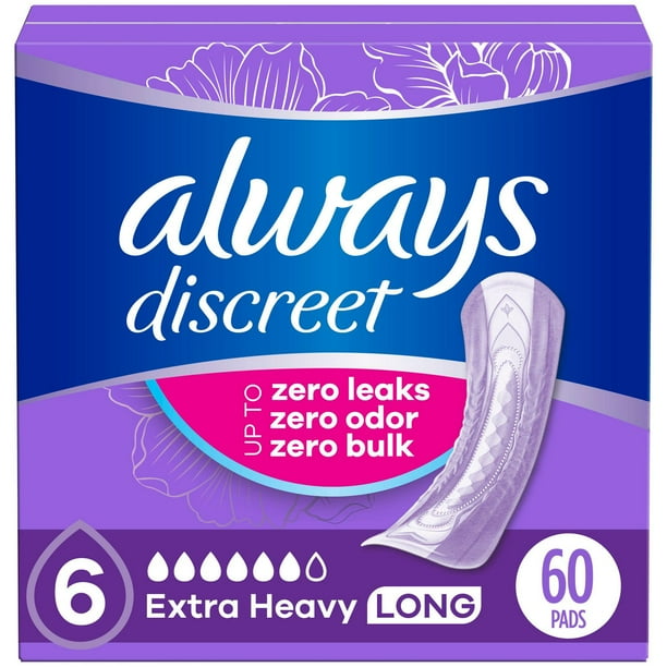 Always Discreet Extra Heavy Long Incontinence Pads, 60 Count - Walmart.ca