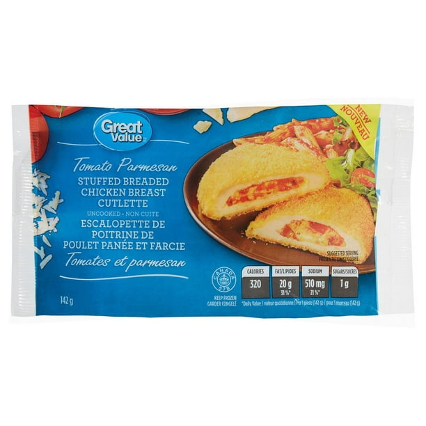 Great Value Tomato Parmesan Stuffed Breaded Chicken Breast Cutlette ...
