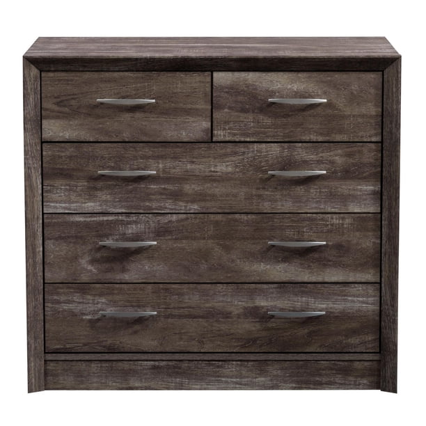 CorLiving Newport Mid-Century Modern 5 Drawer Durable Faux Wood Grain ...