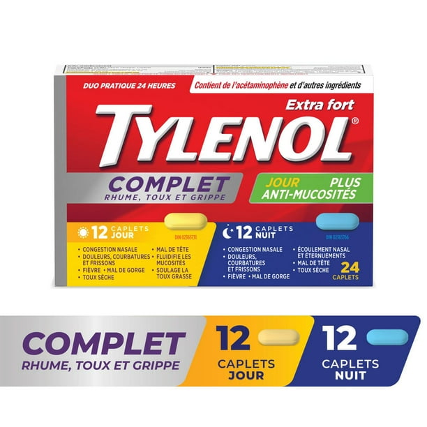 Tylenol Extra Strength Complete Cold, Cough & Flu Caplets, Day & Night ...