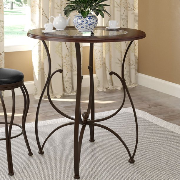 CorLiving Jericho Round Warm Stained Wood And Glass bar Height Dining ...