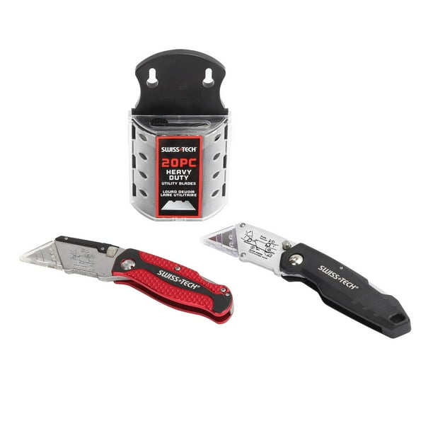 Swiss Tech 2 Piece Lock-back Folding Knife With 20 Balde Dispenser ...