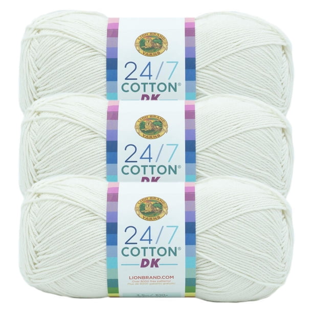 Lion Brand 24/7 Cotton® DK Yarn #3 Light/DK weight 100g/273m 3-Pack ...