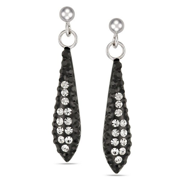 Quintessential Sterling silver Jet & Clear Crystals Drop Earring ...