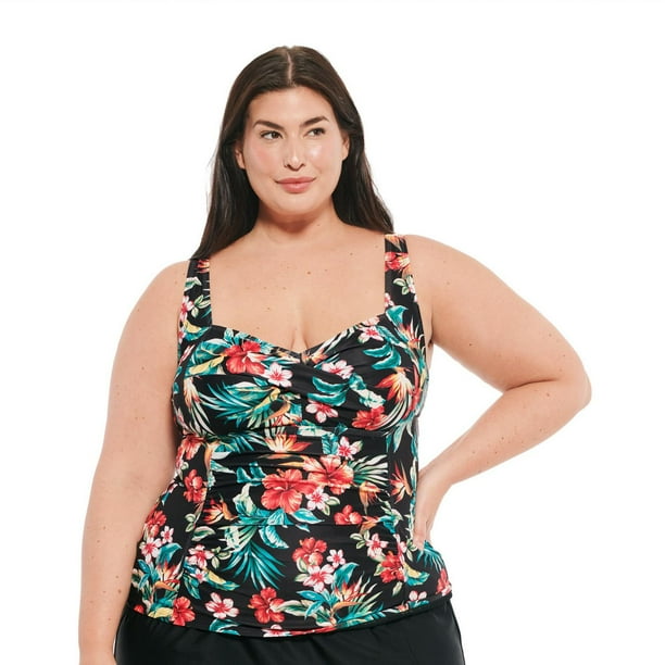 Krista Plus Crossover Ruched Sweetheart Neckline Tankini Women's Swim ...