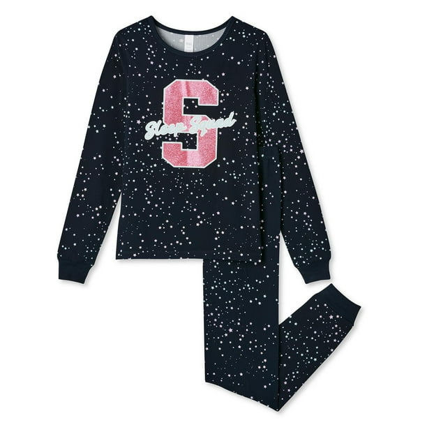 George Girls' Long Sleeve Tee and Pant Pajamas 2-Piece Set - Walmart.ca