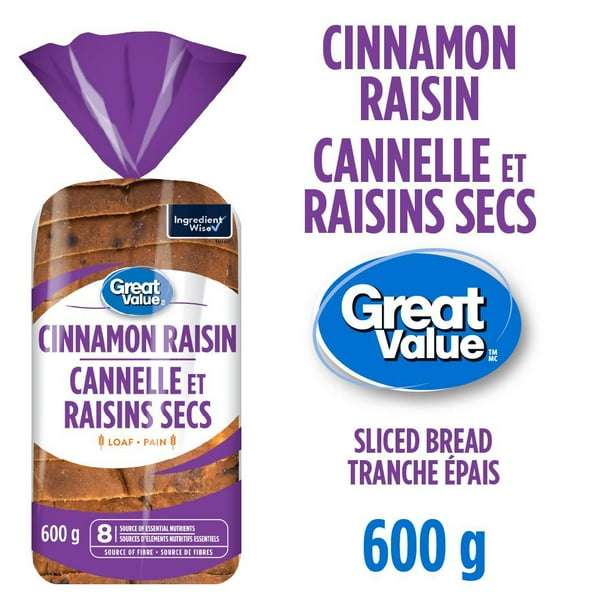 Great Value Cinnamon Raisin Bread, 600 g - Walmart.ca