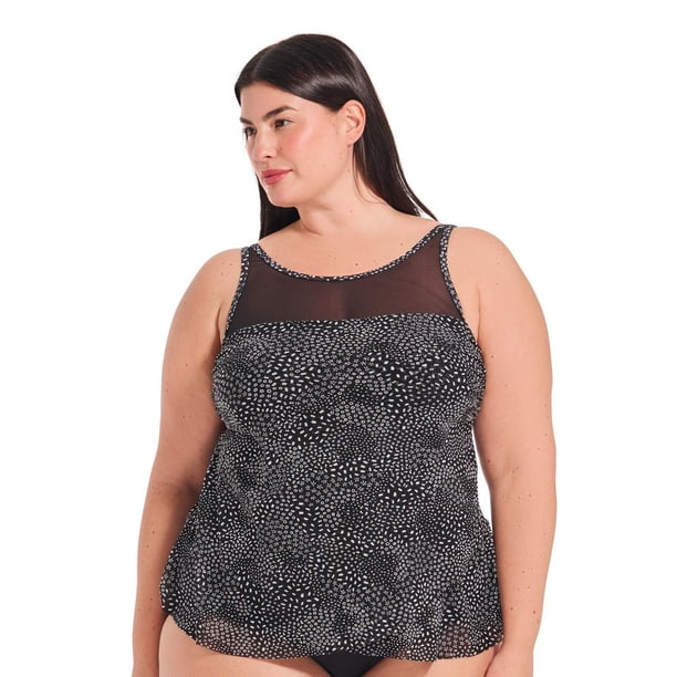 Krista Plus Women's High-Neck Mesh Flare Tankini Swim Top - Walmart.ca