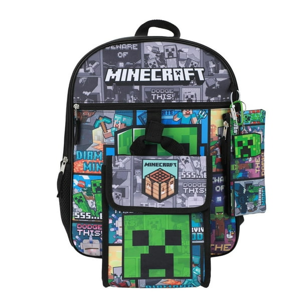 Minecraft Backpack 5-Piece Set 16” Flap Lunch Kit, Utility Case ...