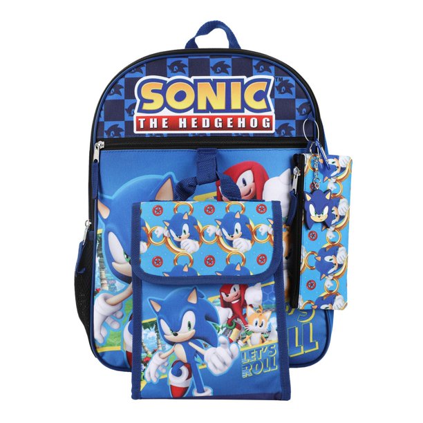 16" Sonic Backpack 5pc Set. Lunchbox, Utility Case, Rubber Keychain ...