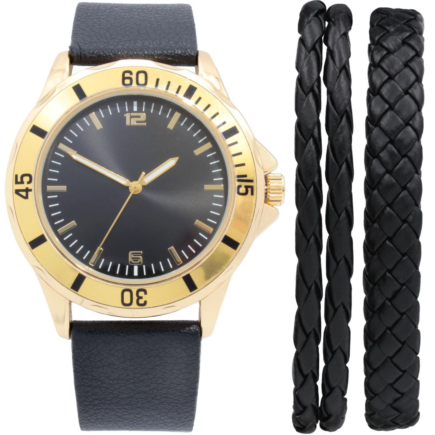 Click here for Mens Easy Read Analog Black Pu Strap Watch With Br... prices