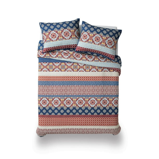 Mainstays Global Stripe Reversible Quilt Set, Twin, Double/Queen ...