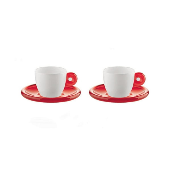 Guzzini, Made in Italy, Set 2 Espresso Cups With Saucers Gocce Red ...