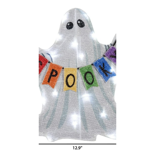 18” Halloween Lighted Yard Décor Easel Ghost with Banner (White ...