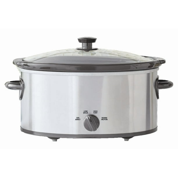 Mainstays 6 Quart Oval Slow Cooker, Stainless Steel Finish, Glass Lid ...