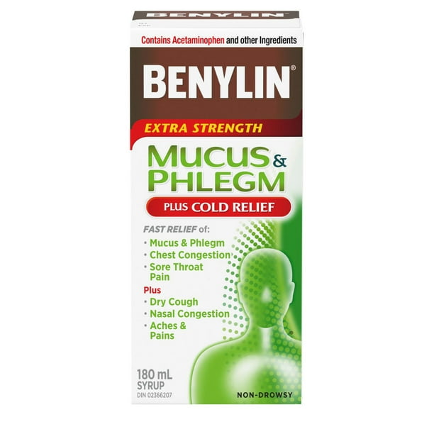 Benylin Extra Strength Mucus & Phlegm Plus Cold Relief Syrup Day, 180 ...