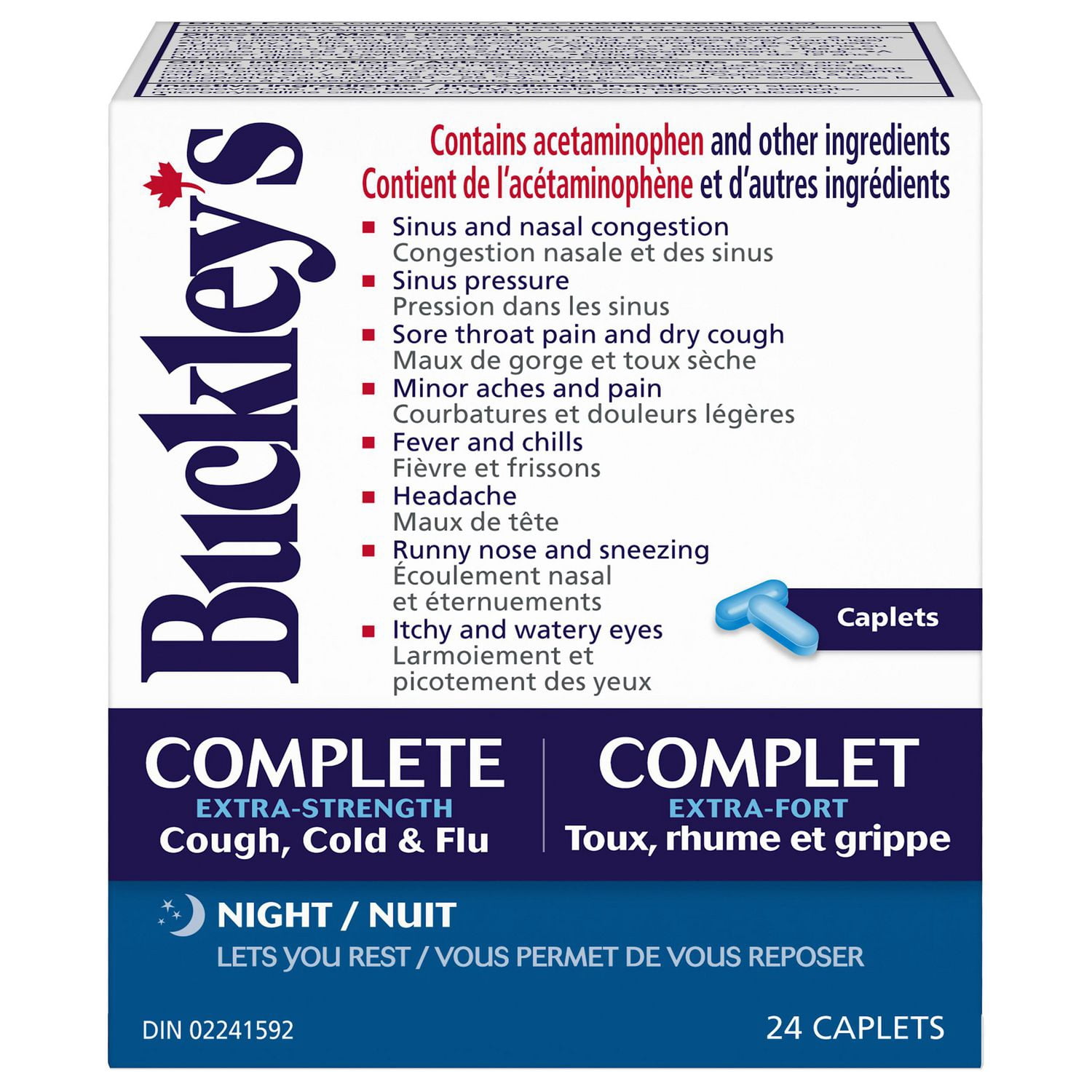 BUCKLEY'S Complete Extra Strength Cough, Cold & Flu Night (Caplets), 24 ...