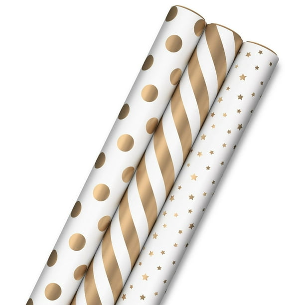 Hallmark Gold and White Wrapping Paper Roll Bundle with Cut Lines on ...