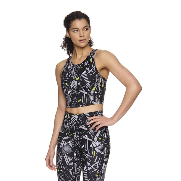 Reebok Womens Play On Printed Cropped Bra Tank With Removable Cups ...