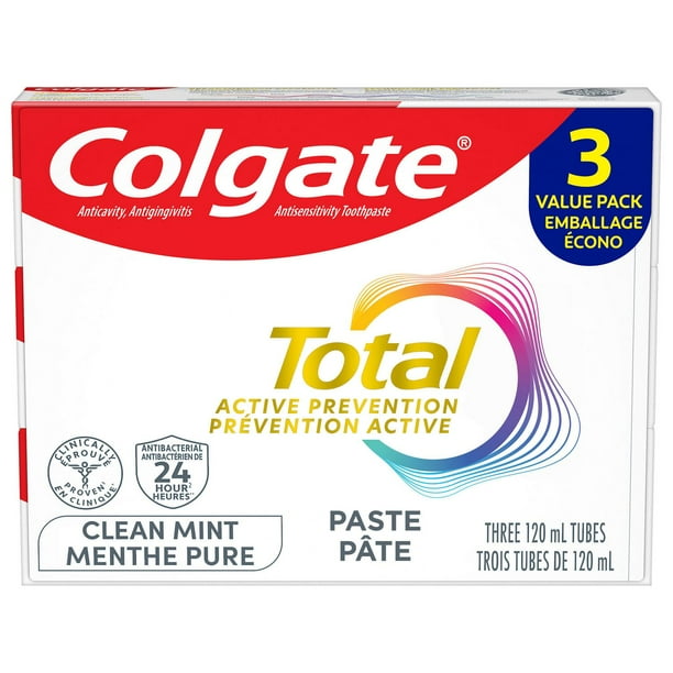 Colgate Total Active Prevention Clean Mint Toothpaste, 3 Pack, 120 mL ...