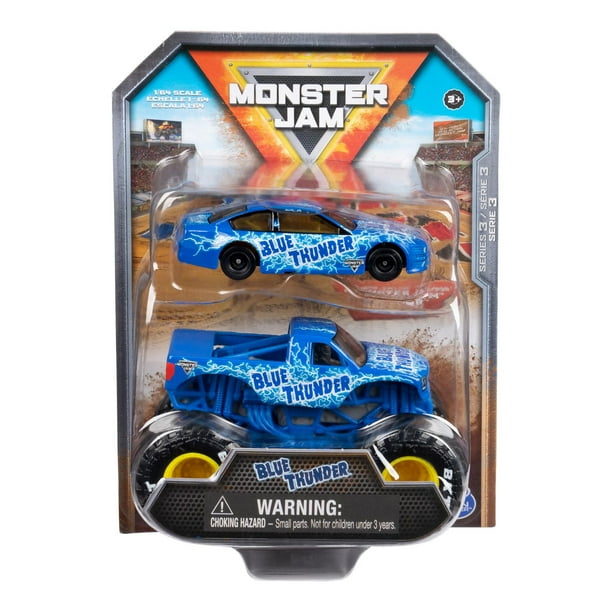 Monster Jam, Official Blue Thunder Monster Truck and Race Car in 1:64 ...
