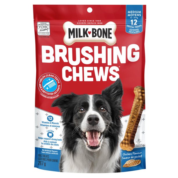 Milk-Bone Brushing Chews Dental Dog Treats for Medium Dogs, 227g-1kg ...