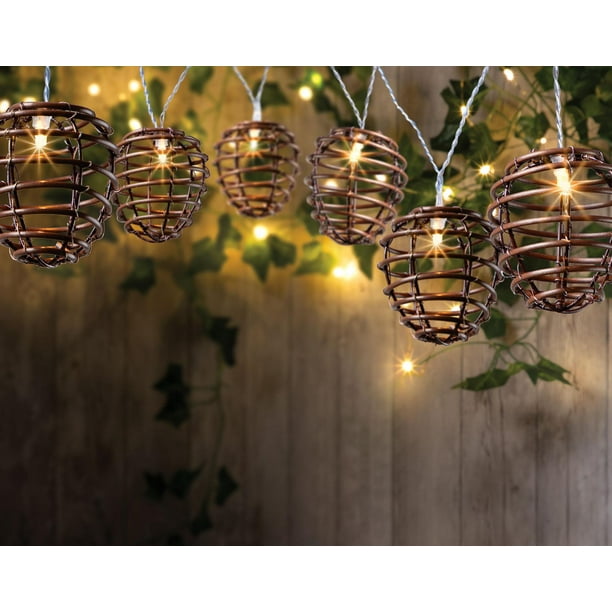 Merkury Innovations Rattan Baskets Warm White LED String Lights ...