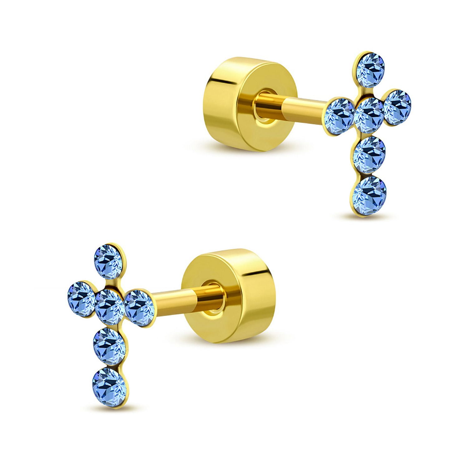 Pure316 - Women's 316L Gold Plated Stainless Steel Blue Saph CZ Cross ...