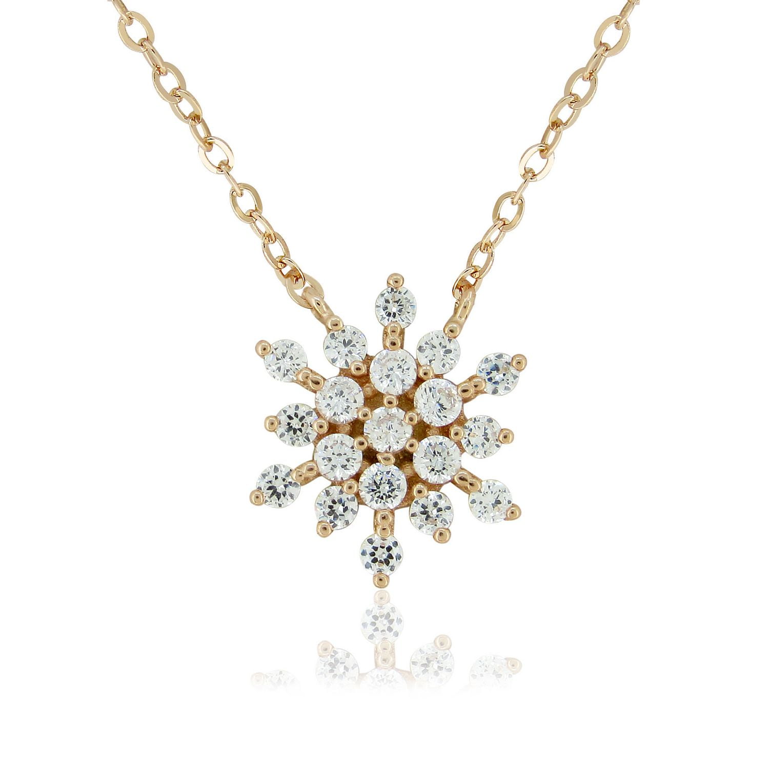 Pure - Women's Cubic Zirconia Snowflake Necklace set in Plated Rose ...