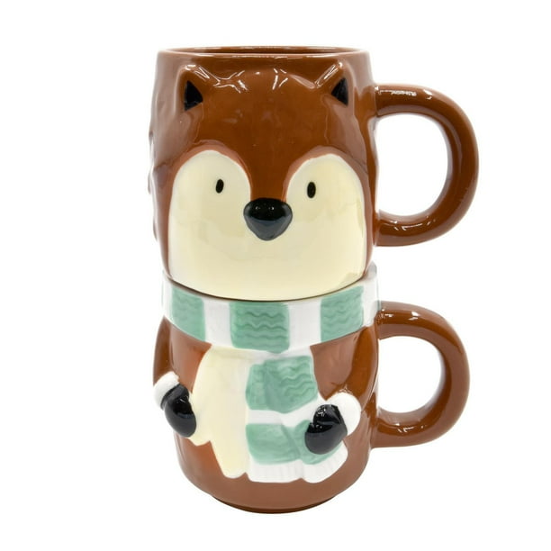 Holiday Time Fox Shaped Stoneware Character Mug Set, 11,3oz, 2 pieces ...