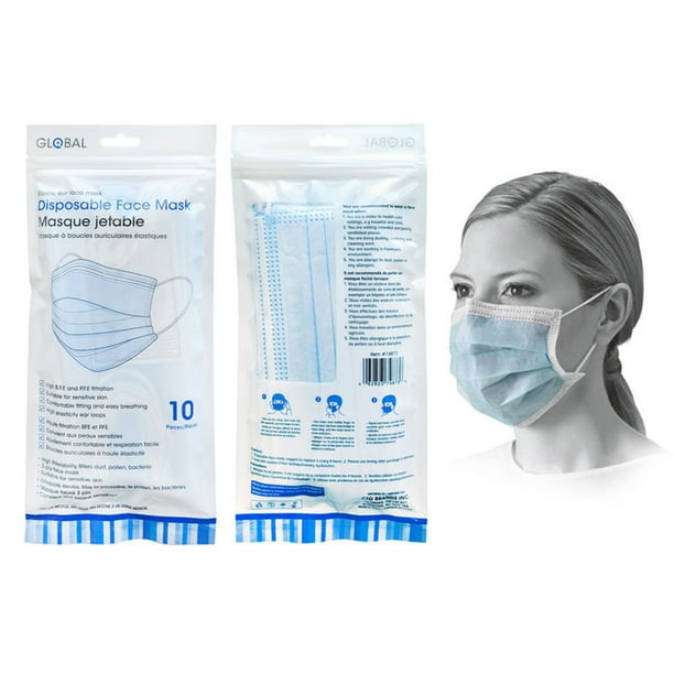 10-Piece 3-Ply Disposable Blue Face Masks - Walmart.ca