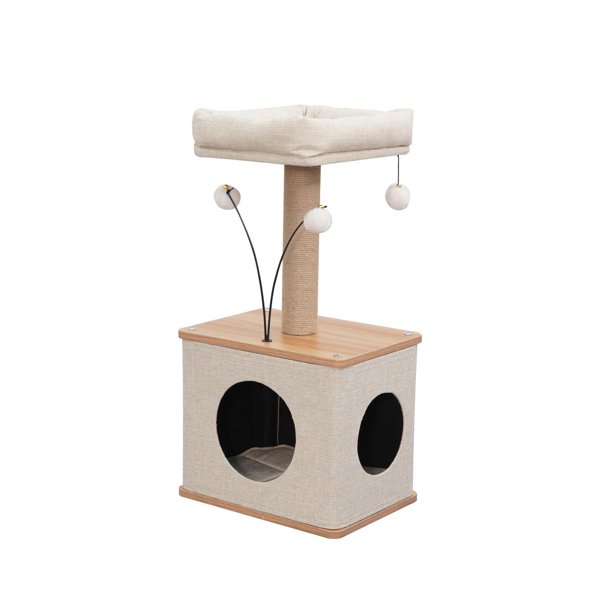 Vibrant Life Minimalist Cat Tree with Base Condo, Top Perch, Laminated ...