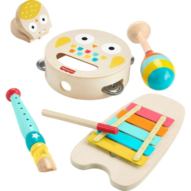Fisher-Price Musical Gift Set with Wooden Instruments for Toddlers, 6 ...