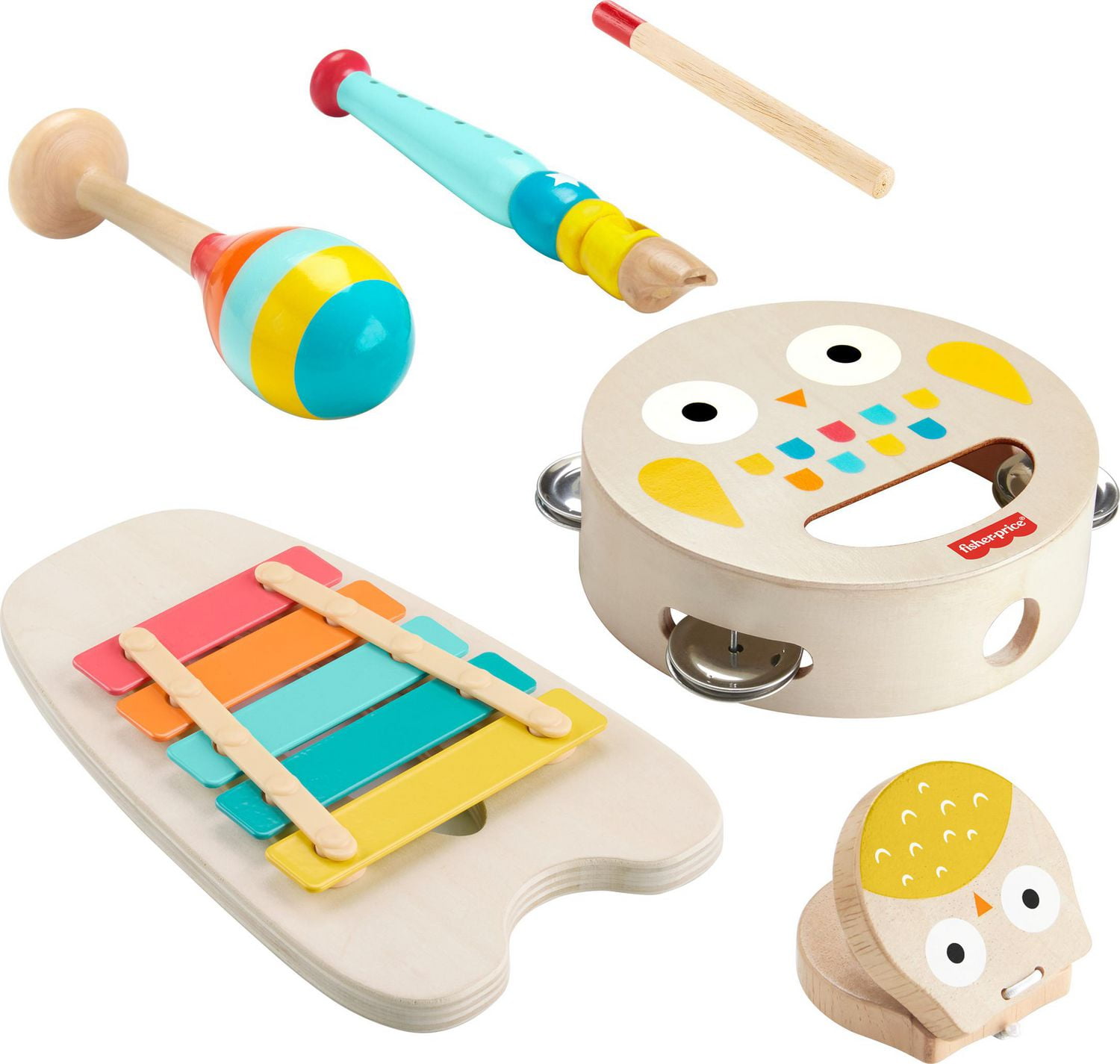 Fisher Price Wooden Musical Instruments Gift Set Toddler Creative Play 6 Wood Pieces Ages 2