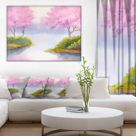 Click here for Design Art Flowering Trees Over River Canvas Print... prices
