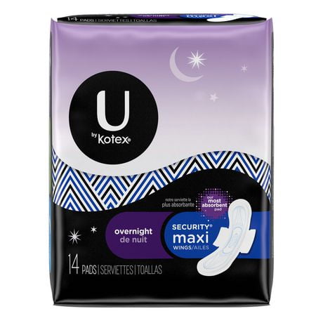 U by Kotex Security Maxi Overnight Pads with Wings, Regular, Unscented ...